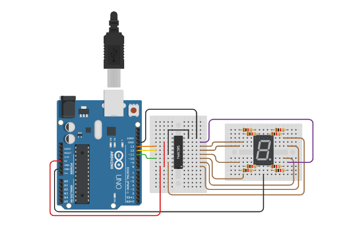 Circuit design control 7 segment LED with 74HC595 IC using shift ...