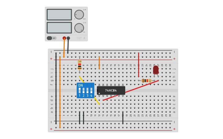 Circuit design NOT gate - Tinkercad