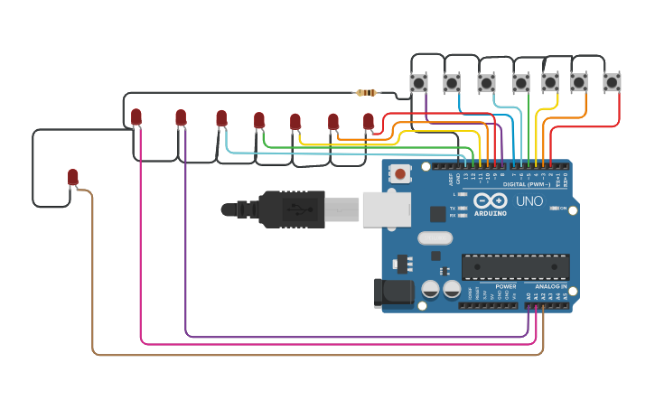 Circuit design quiz buzzer system - Tinkercad
