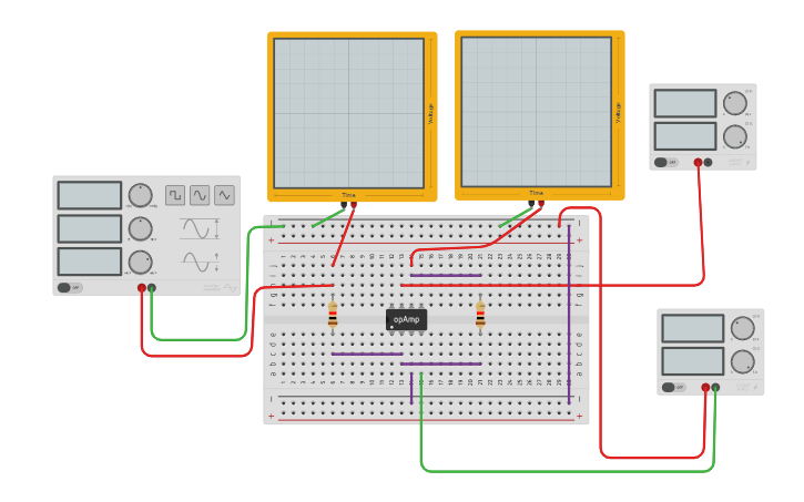 Circuit design AmpOp inversor | Tinkercad