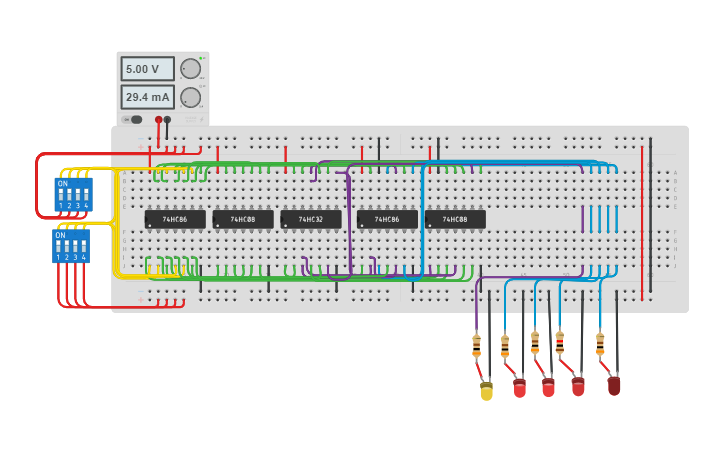 Circuit design 4Bit Binary Adder - Tinkercad