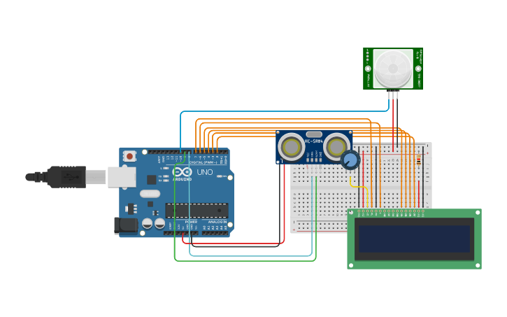 Circuit design ultrasonic | Tinkercad