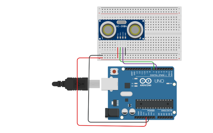Circuit design Sensor de distancia | Tinkercad