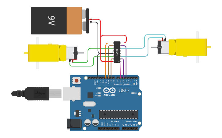 Circuit design 217611202-Projec 1 -simulasi Kontrol Motor DC - Tinkercad Circuit design 217611202-Projec 1 -simulasi Kontrol Motor DC - Tinkercad