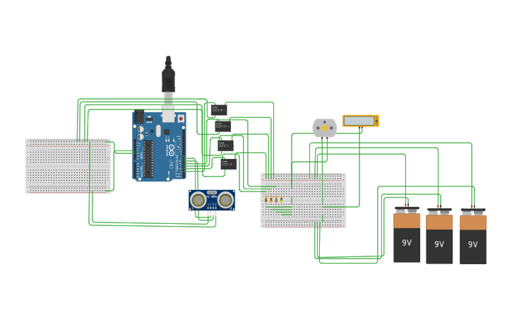 Circuit Design Rangkaian Motor Ultrasonik Tinkercad