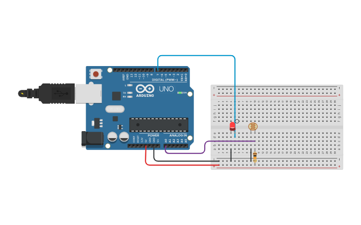 Circuit design LDR Invertido | Tinkercad