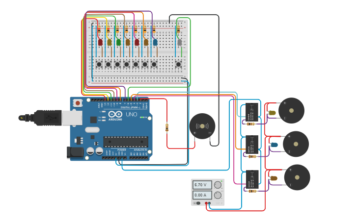 Circuit design PIANO EN ARDUINO CON RELÉ - Tinkercad