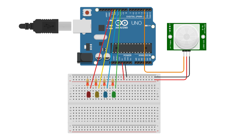 Circuit design Practica 2 Sensor PIR, Milton Cos | Tinkercad