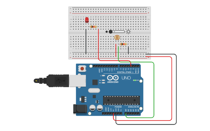 Circuit design LDR with Digital LED - Tinkercad