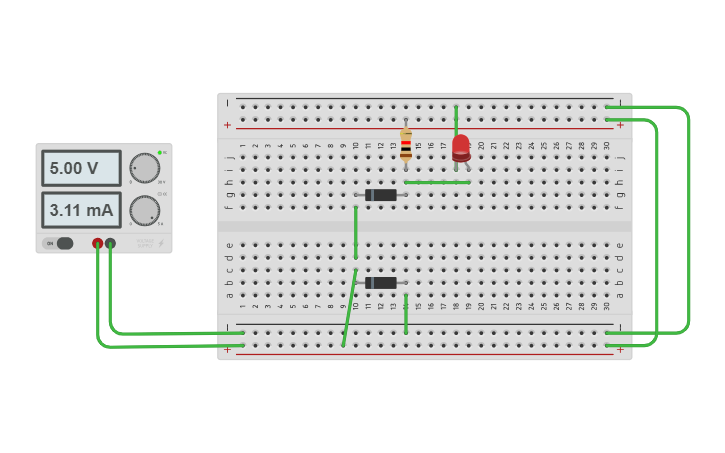 Circuit design not gate using drl - Tinkercad