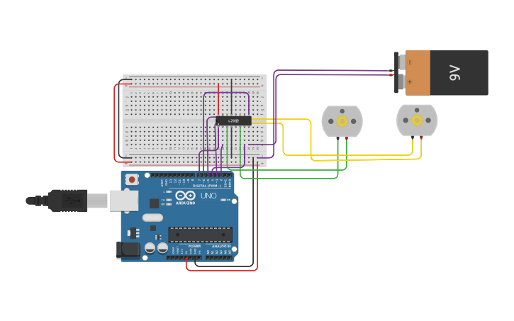 Circuit design Motors controlled through Serial communication - Tinkercad