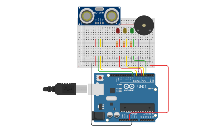 Circuit design Car Backing Sensor - Tinkercad