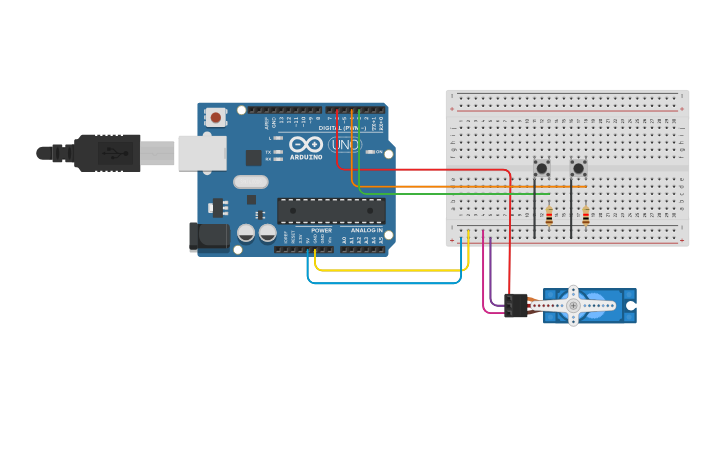 Circuit Design Servo Motor Com Botão Tinkercad
