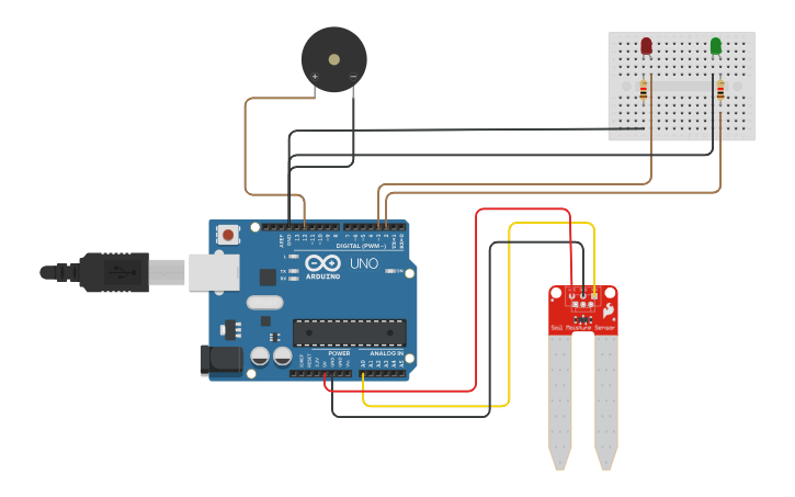Circuit design Soil Moisture Sensor - Tinkercad