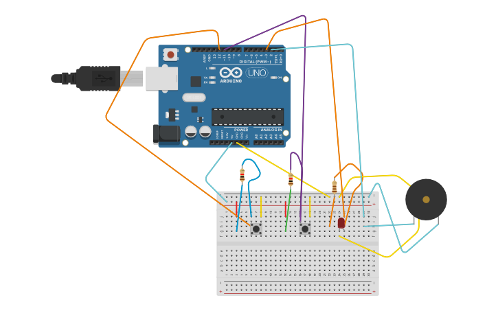 Circuit design Dimmable LED with Buzzer - Tinkercad