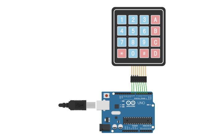 Circuit Design Arduino 4x4 Keypad Coded With Blocks Tinkercad