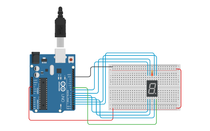 Circuit design Contador de Display de 7 segmentos - Tinkercad