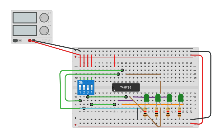 Circuit design Gray to Binary Code Converter | Tinkercad