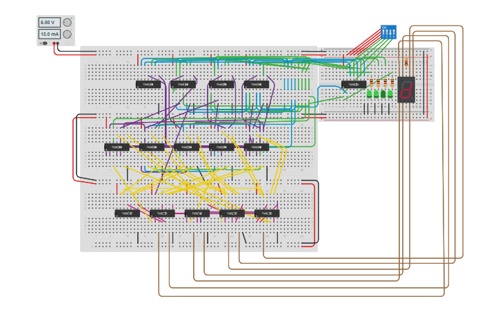 Circuit design 7 segment hex decoder - Tinkercad