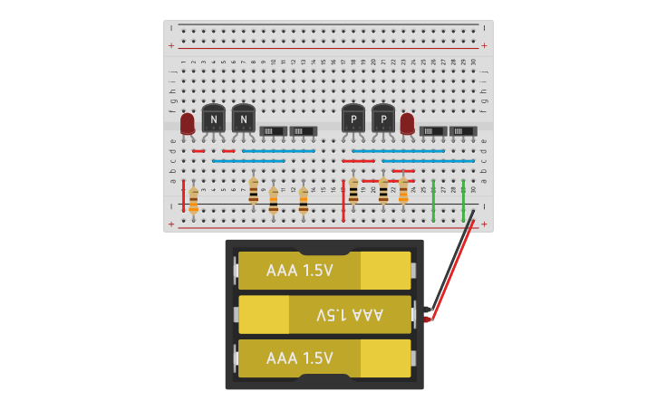 Circuit design NAND GATE NPN & PNP BJT - Tinkercad