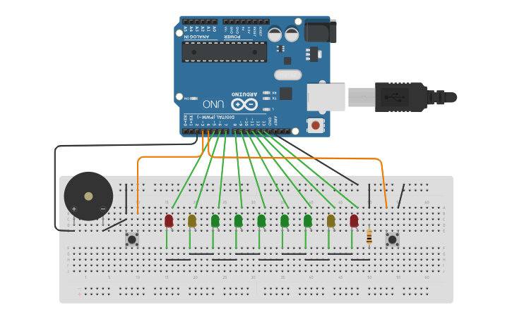 Circuit design LED pong - Tinkercad