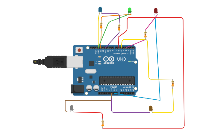 Circuit design Cinco Leds | Tinkercad