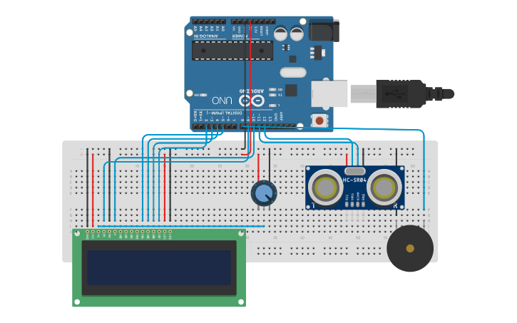 Circuit Design Ultrasonic Distance Sensor Tinkercad 