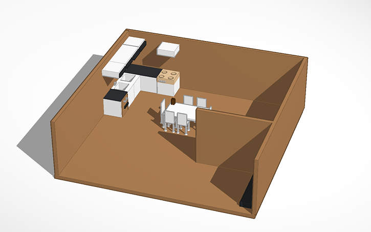 3D design simple kitchen, living room - Tinkercad