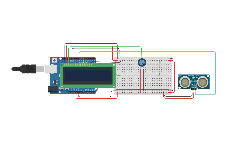 Circuit design Displaying Distance in LCD Monitor | Tinkercad Circuit design Displaying Distance in LCD Monitor | Tinkercad