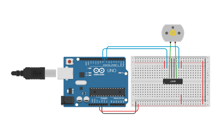 Circuit design Control giro de motor Corriente Continua | Tinkercad