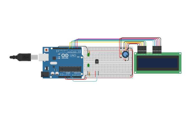 Circuit design Sensor Temperatura w/LCD 16x2 display - Tinkercad
