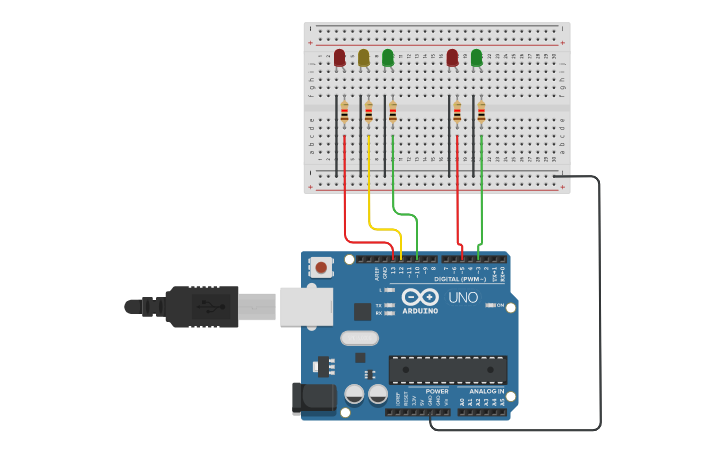 Circuit design projeto semáforo de pedestre - Tinkercad