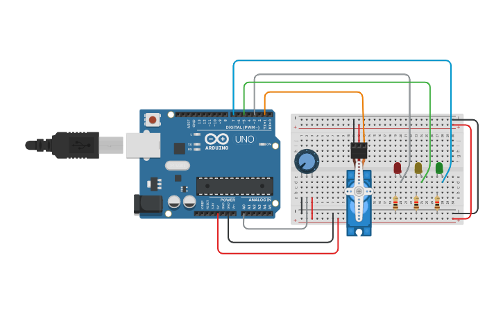 Circuit design servomotor | Tinkercad
