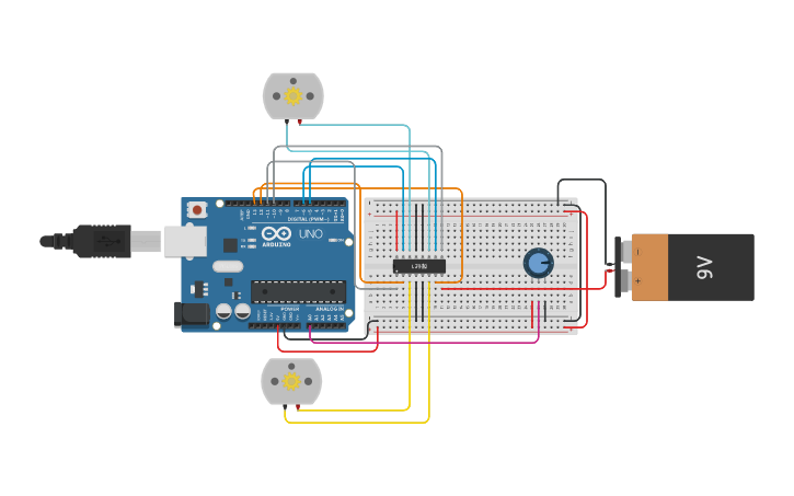 Circuit design L293D con 2 motori | Tinkercad