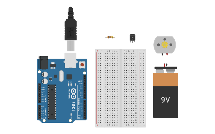 Circuit design Motor controlado por arduino y transistor NPN - Tinkercad