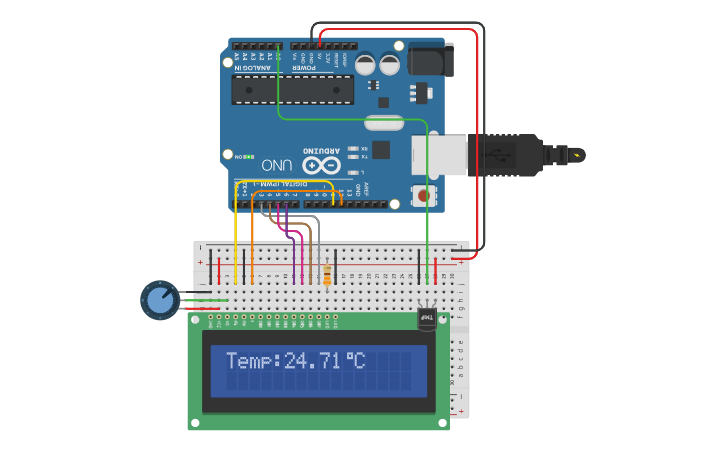 Circuit design 7-1 溫度LCD - Tinkercad