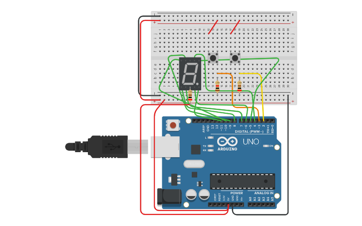 Circuit Design 7 Segment Using 2 Pushbuttons Tinkercad
