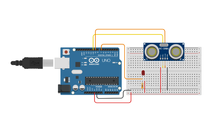 Circuit design Ultrasonico + Led - Tinkercad