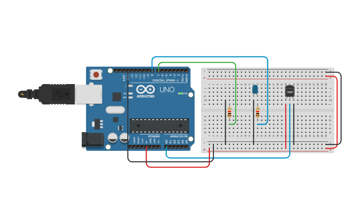 Circuit design sensor suhu - Tinkercad