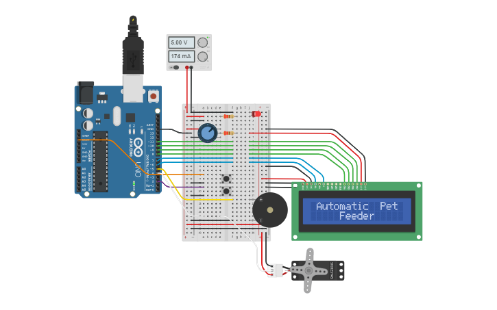 Circuit design Automated Pet Feeder - Tinkercad