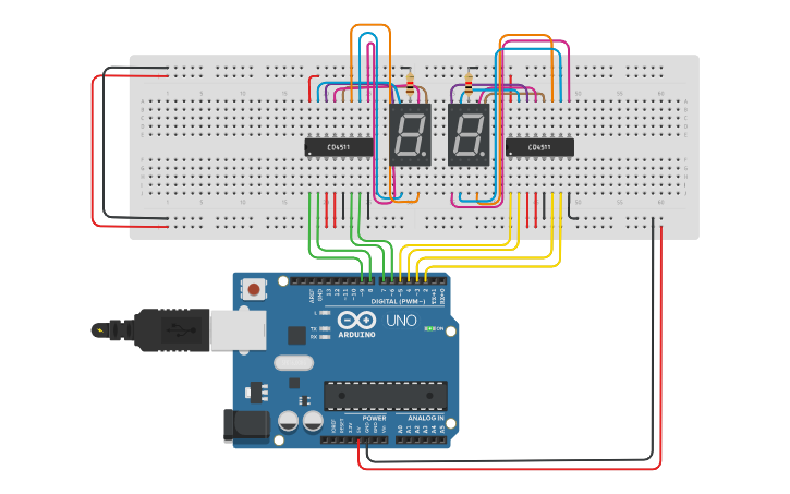 Circuit design contador - Tinkercad