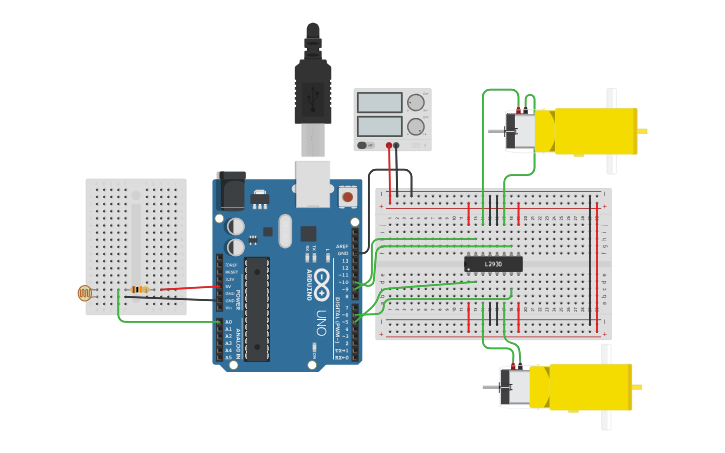 Circuit design Modificacion para el giro de los motores - Tinkercad