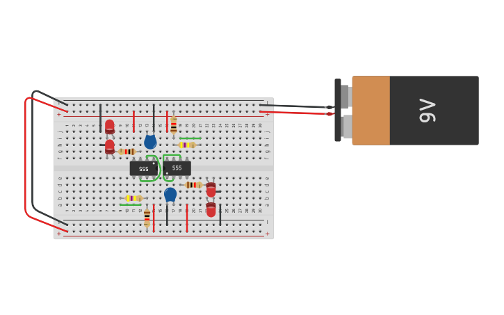 Circuit design LED Flasher Circuit with a 555 Timer IC | Tinkercad
