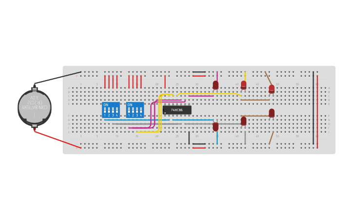 Circuit design Encender 6 leds con compuerta (XOR) - Tinkercad