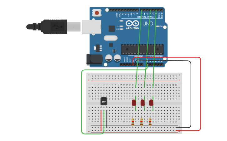 Circuit design TempSensor Interfacing - Tinkercad