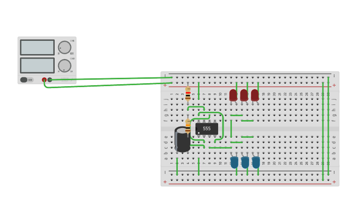Circuit design LED's intermitentes con 555 - Tinkercad