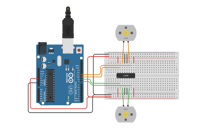 Circuit design Prática 13 - Motor DC | Tinkercad