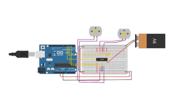Circuit design DC MOTOR INTERFACING USING MOTOR DRIVER | Tinkercad