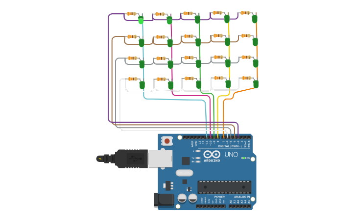Circuit design Copy of LED MAtrix 4x5_V2 - Tinkercad