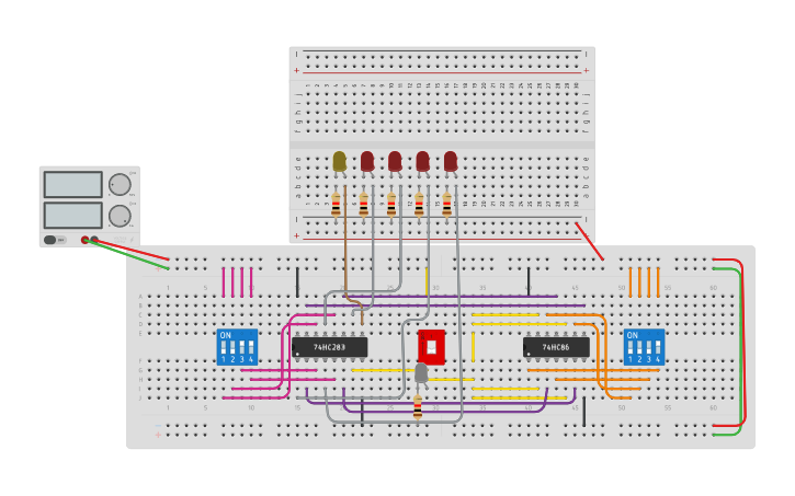 Circuit design 4 Bit Adder / Subtractor | Tinkercad